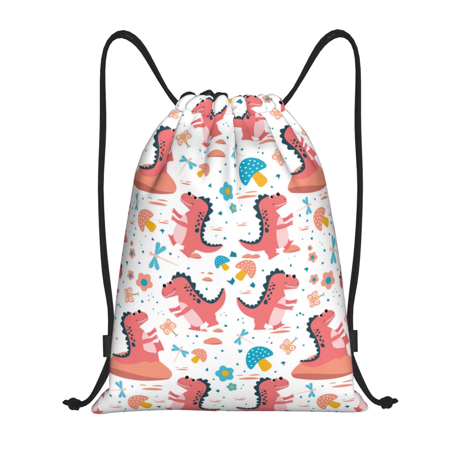 Drawstring Backpack, cute Dinosaur pink Light Waterproof Sports Gym Bag ...