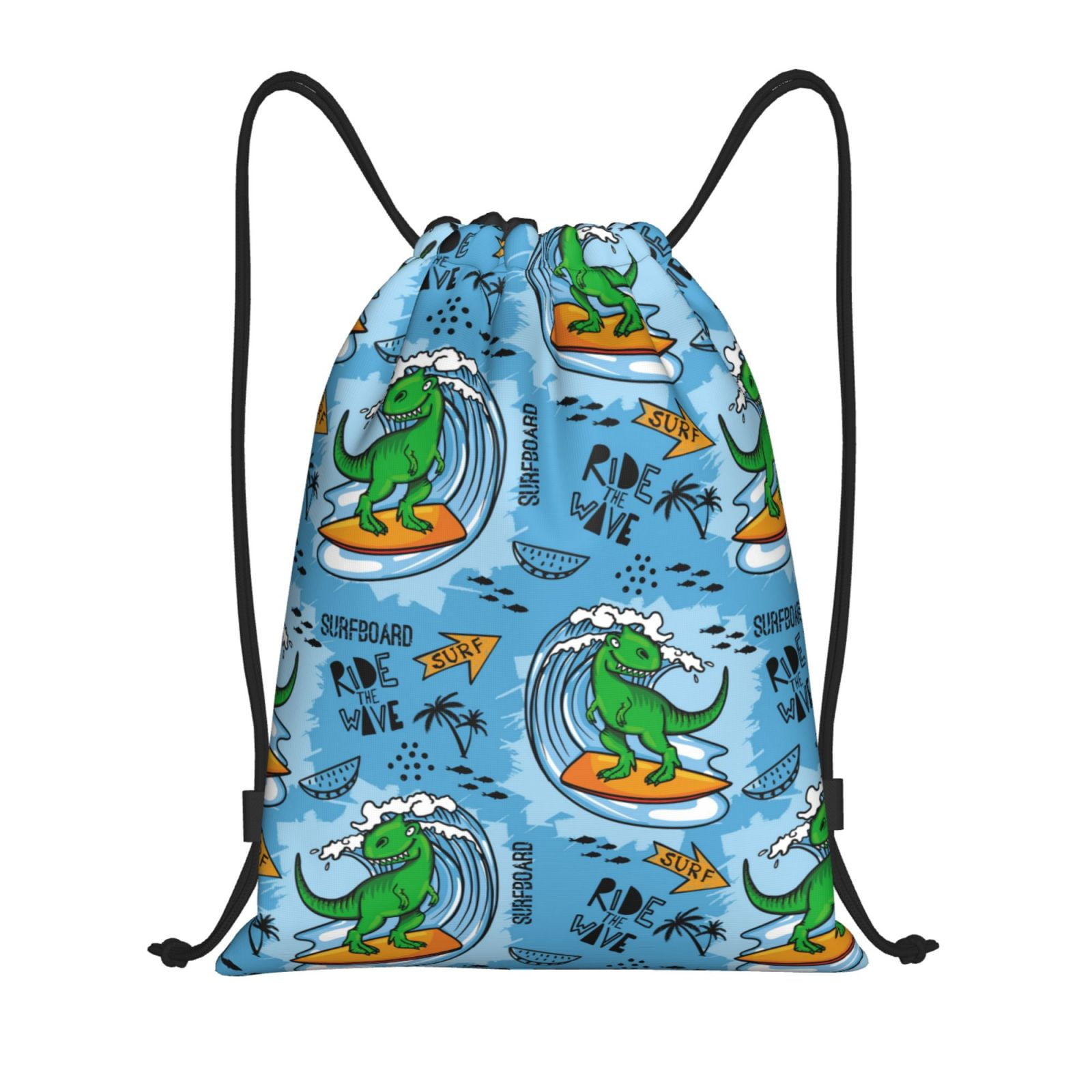Drawstring Backpack - cute Dinosaur surfboard print Cheer Gym Bag for ...