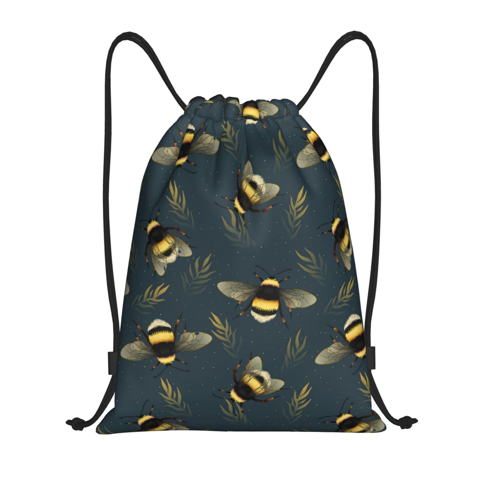 Drawstring Backpack - cute bee leaves dark Splash Proof Small ...