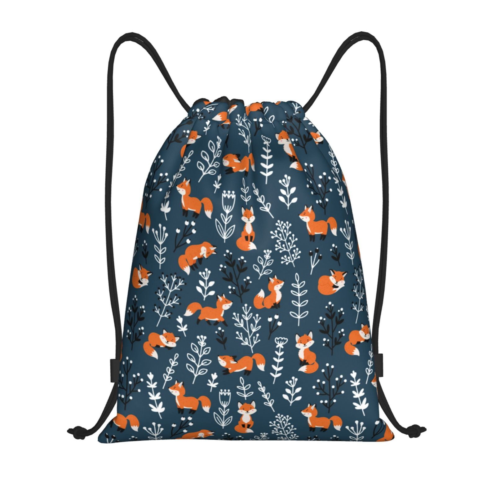 Drawstring Backpack - cute fall fox Splash Proof Small Drawstring Gym ...