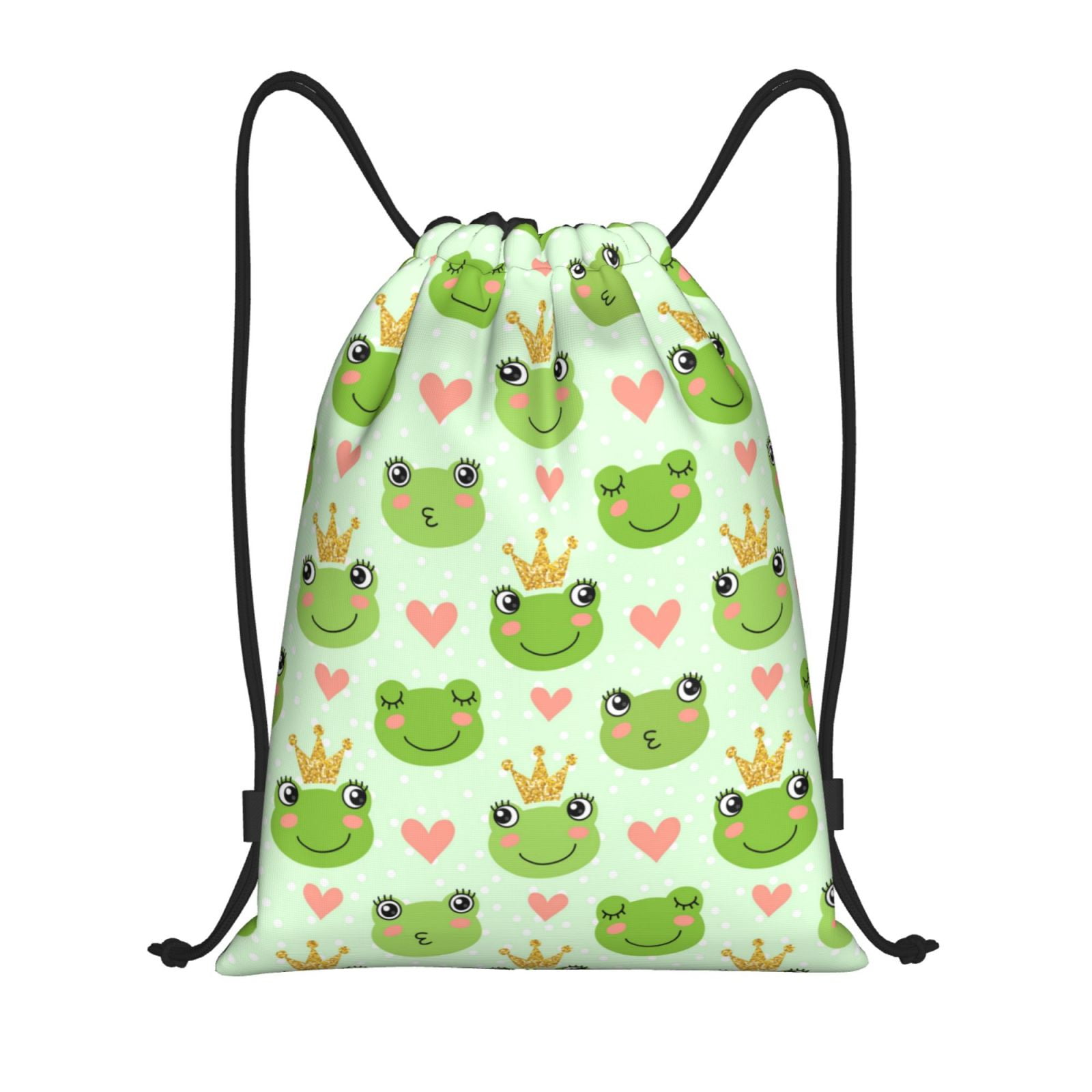 Drawstring Backpack, cute frogs crowns dots heart green Light ...