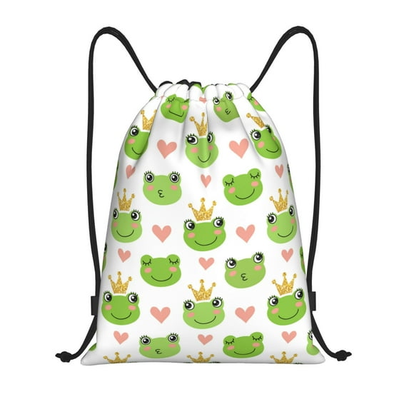 Drawstring Backpack, cute frogs crowns funny Light Waterproof Sports ...