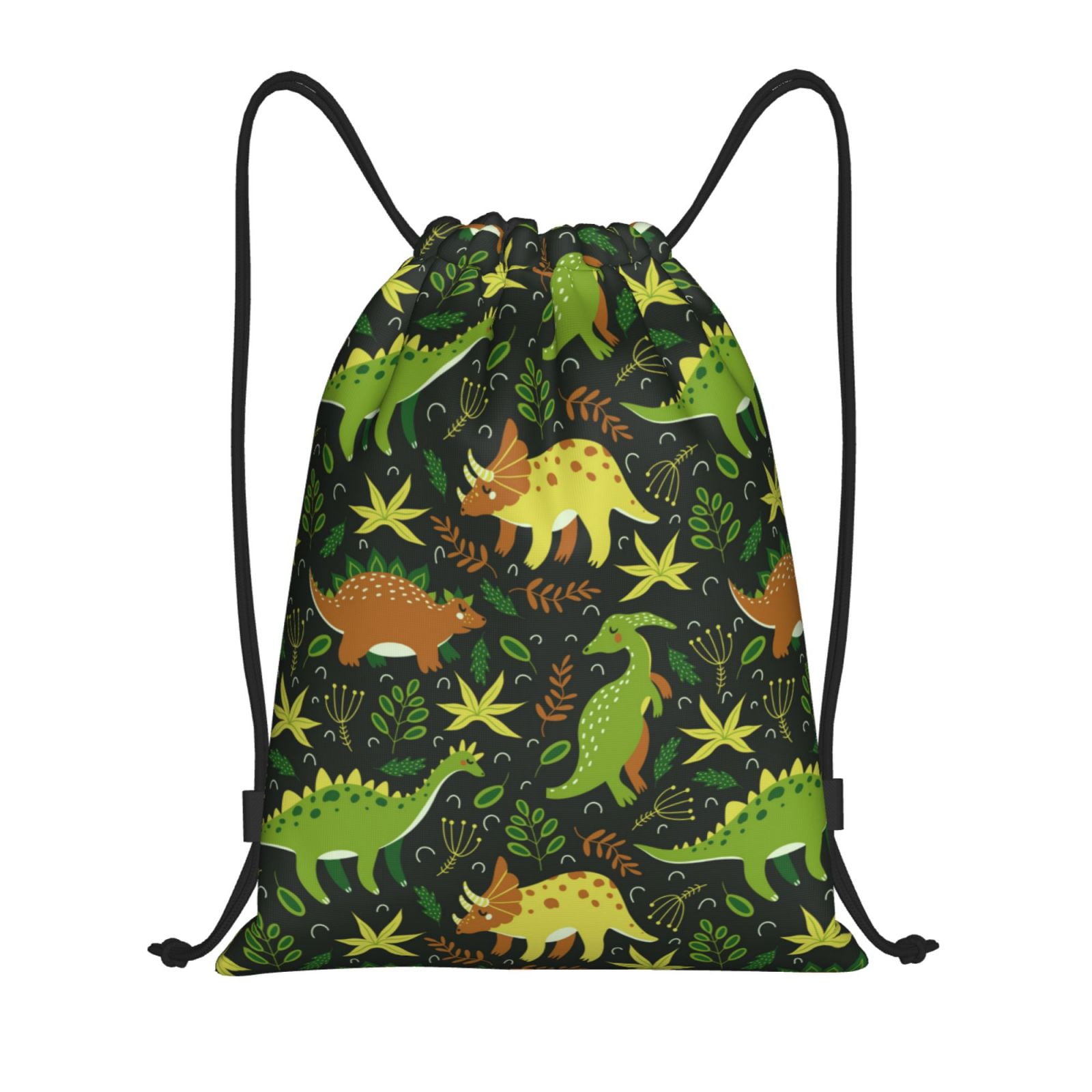 Drawstring Backpack, cute green Dinosaur leaves Light Waterproof Sports ...