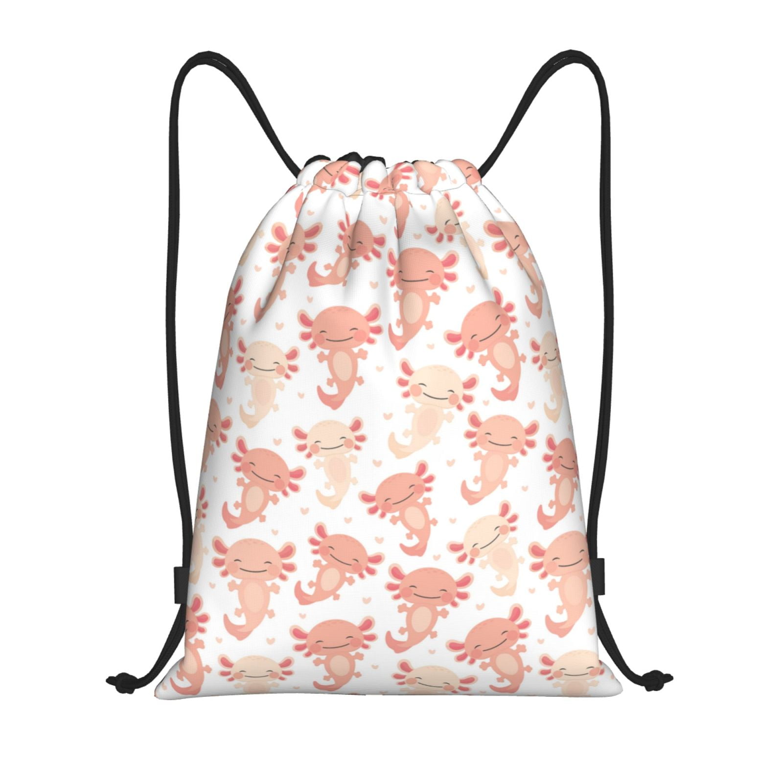 Drawstring Backpack - cute kawaii pink axolotl Splash Proof Small ...