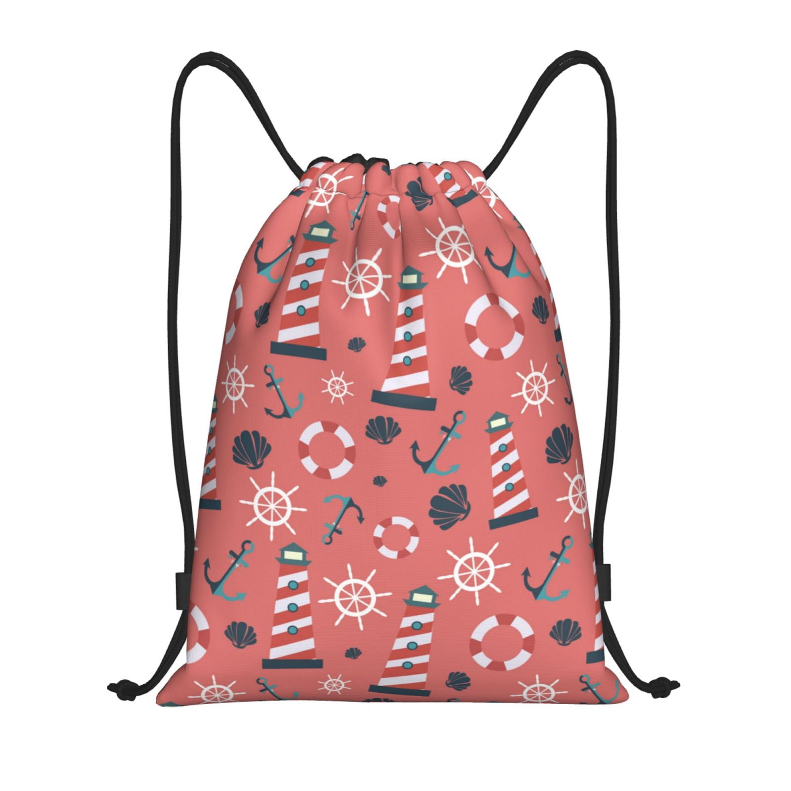 Drawstring Backpack, cute pink anchor lighthouse cartoon Light ...