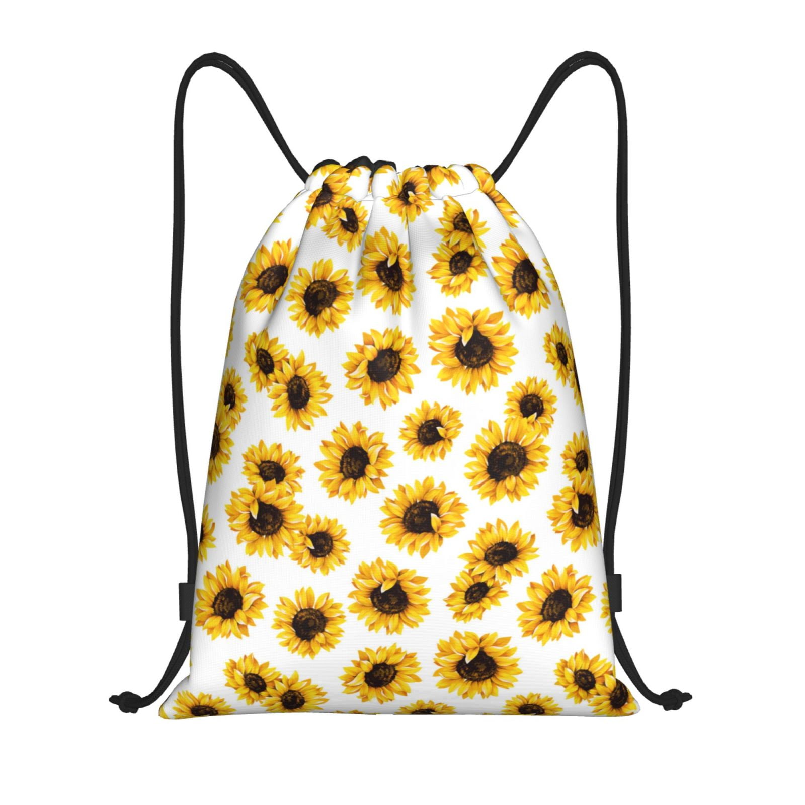 Drawstring Backpack - cute yellow Sunflowers white Splash Proof Small Drawstring Gym Bag for ...