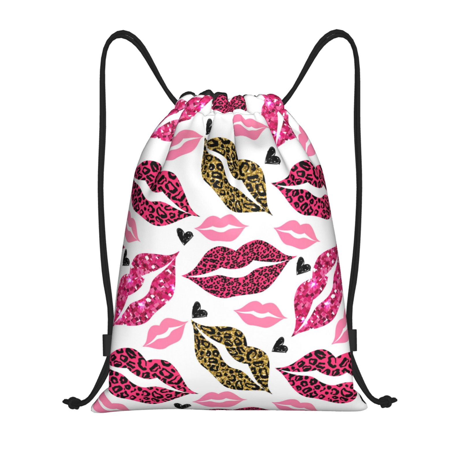 Drawstring Backpack - fashion Glitter Leopard lips Splash Proof Small ...