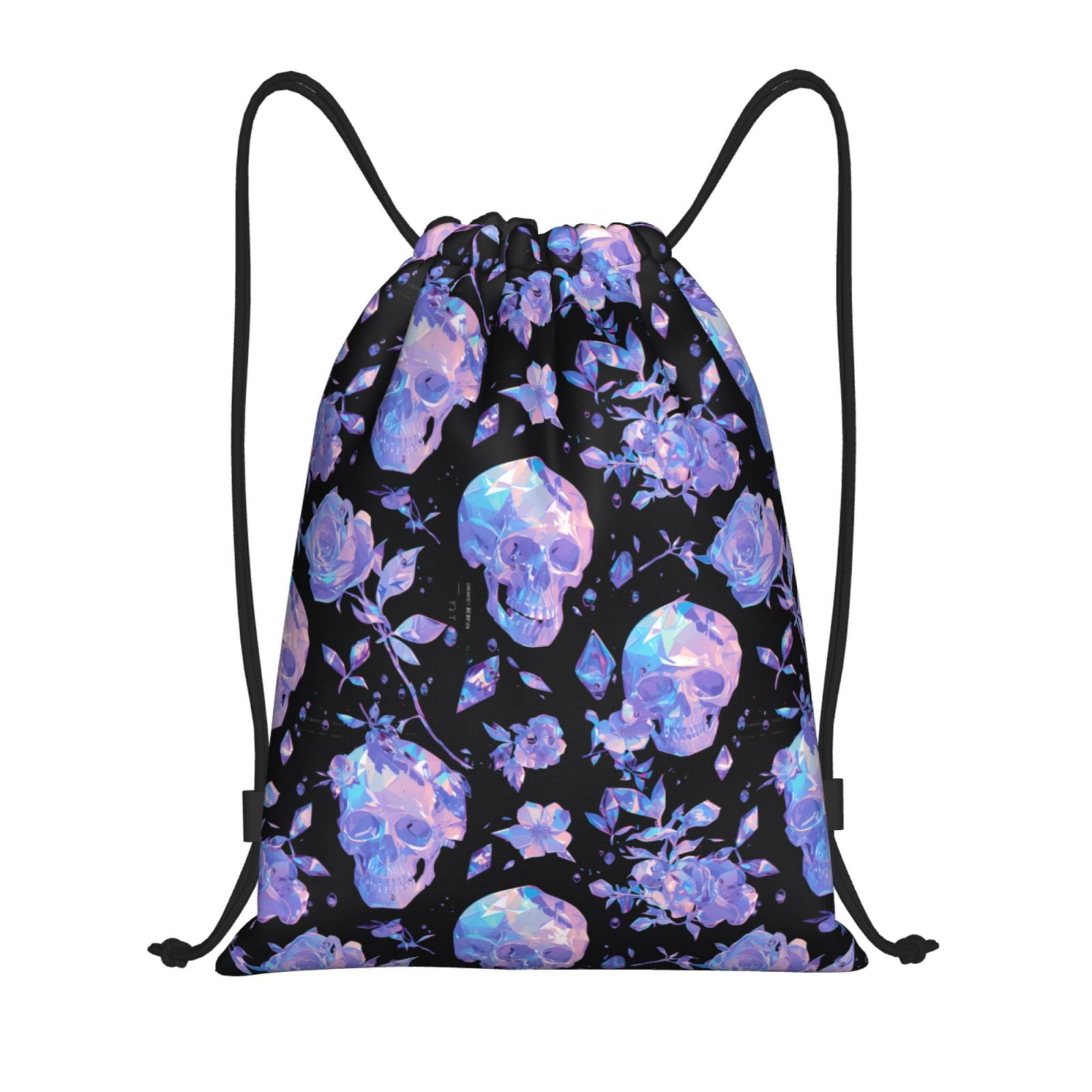 Drawstring Backpack - flower Skull crystal Splash Proof Small Drawstring Gym Bag for Women Men ...