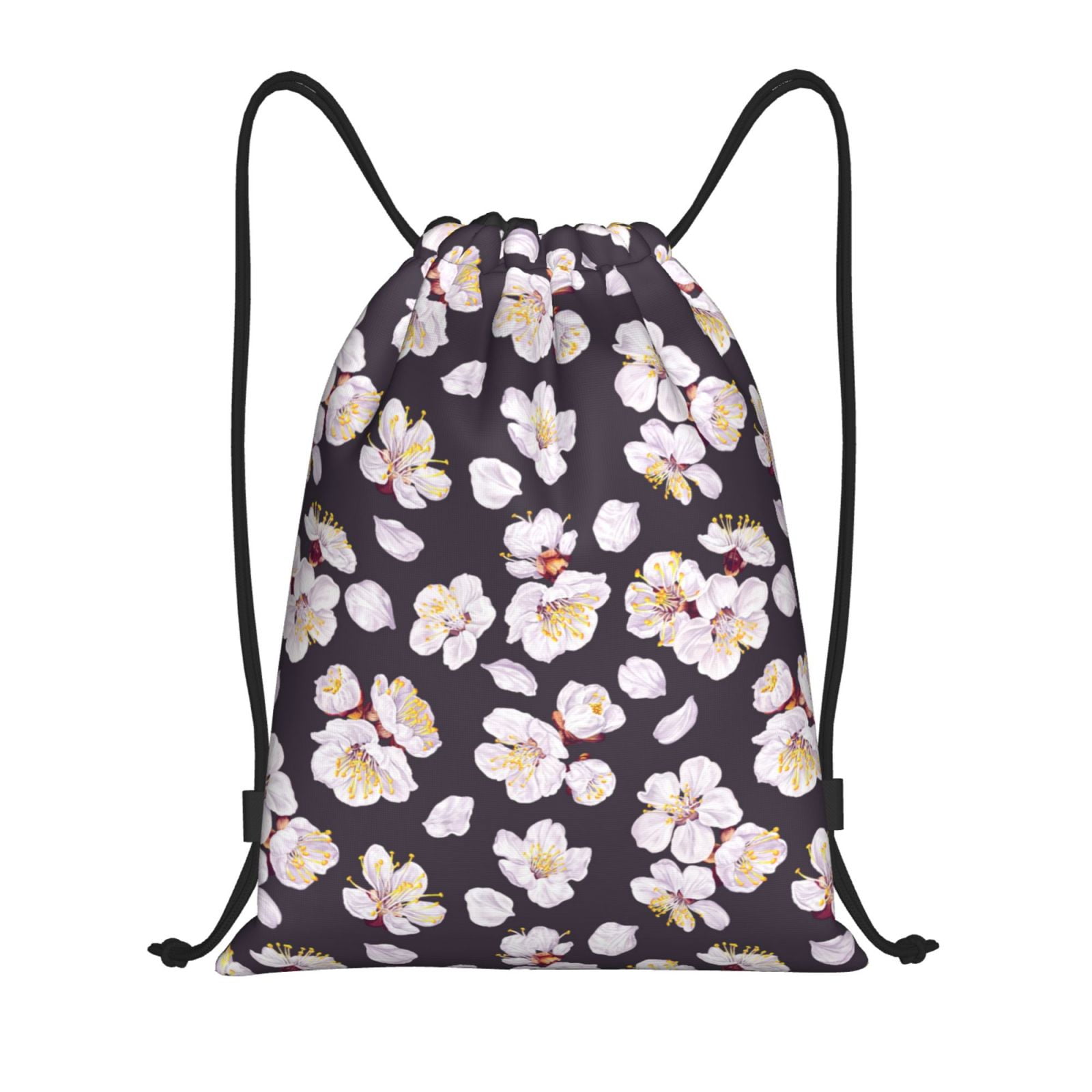 Drawstring Backpack - flowers berry blossom black Cheer Gym Bag for ...