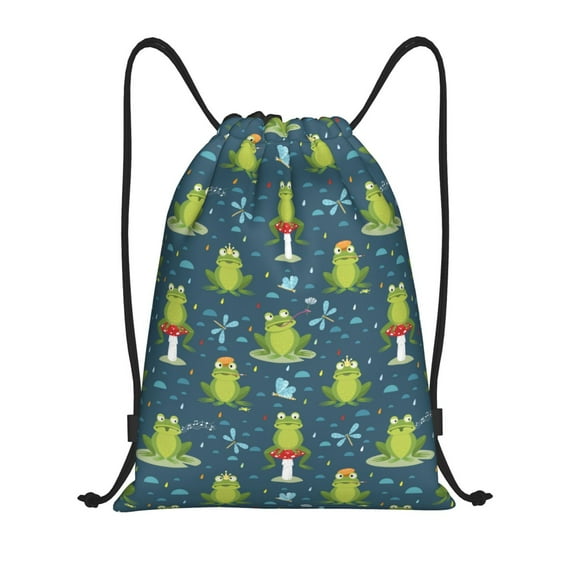 Drawstring Backpack - funny frogs dragonfly Raining Splash Proof Small ...