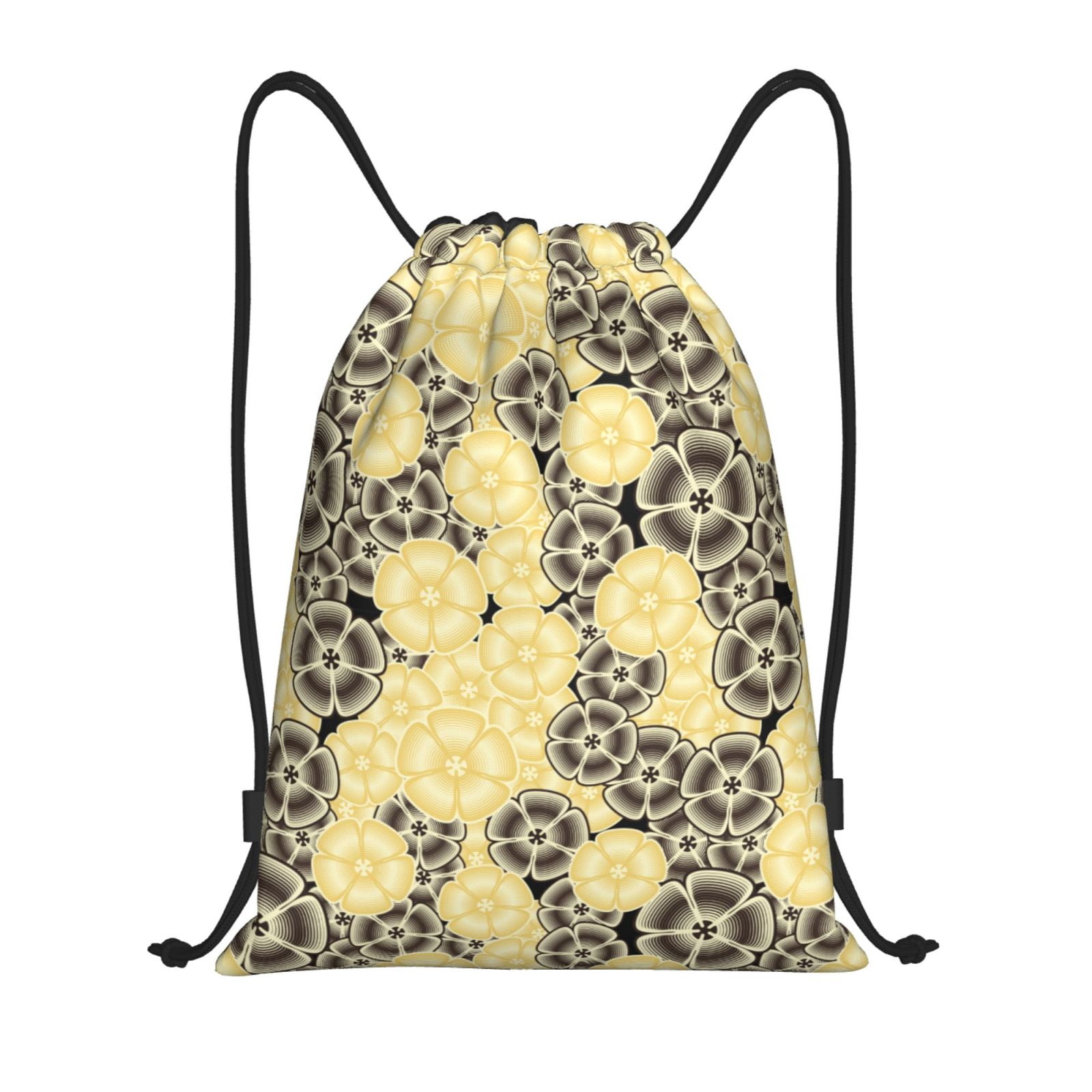 Drawstring Backpack - gold fivepetal flowers Splash Proof Small ...