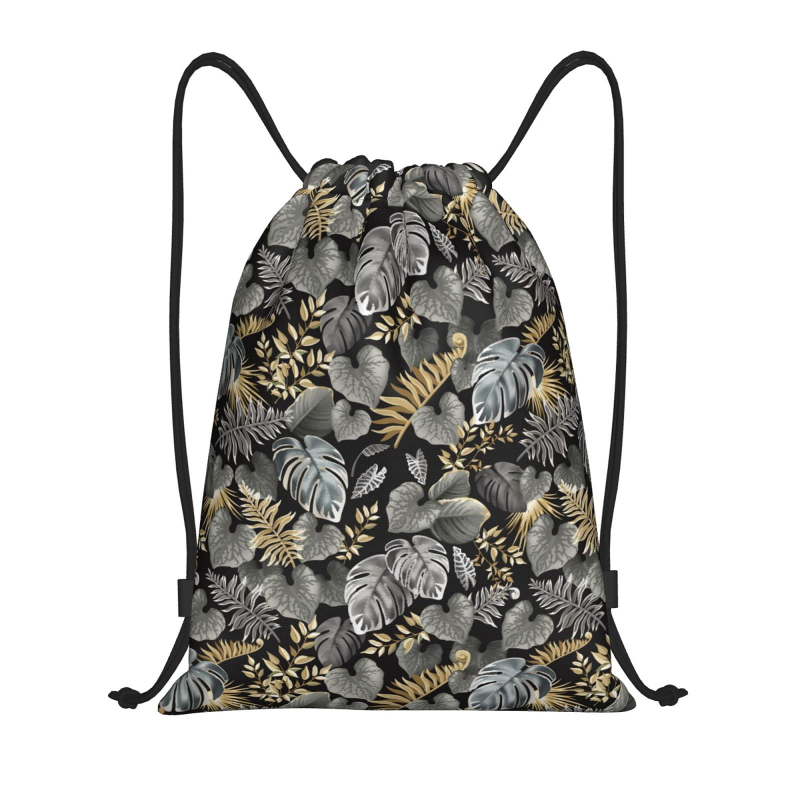 Drawstring Backpack - gray leaves Splash Proof Small Drawstring Gym Bag ...