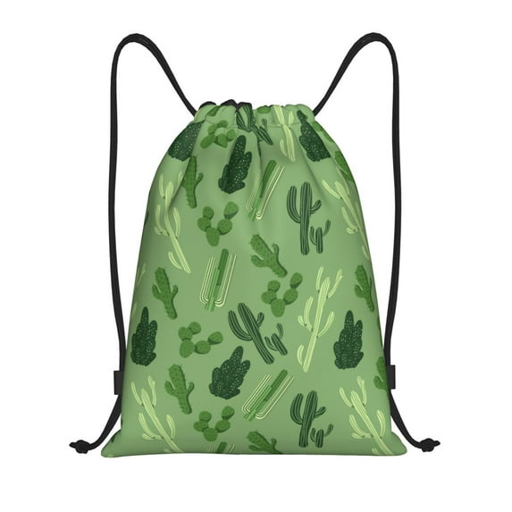 Drawstring Backpack - green Cactus Pattern Splash Proof Small ...