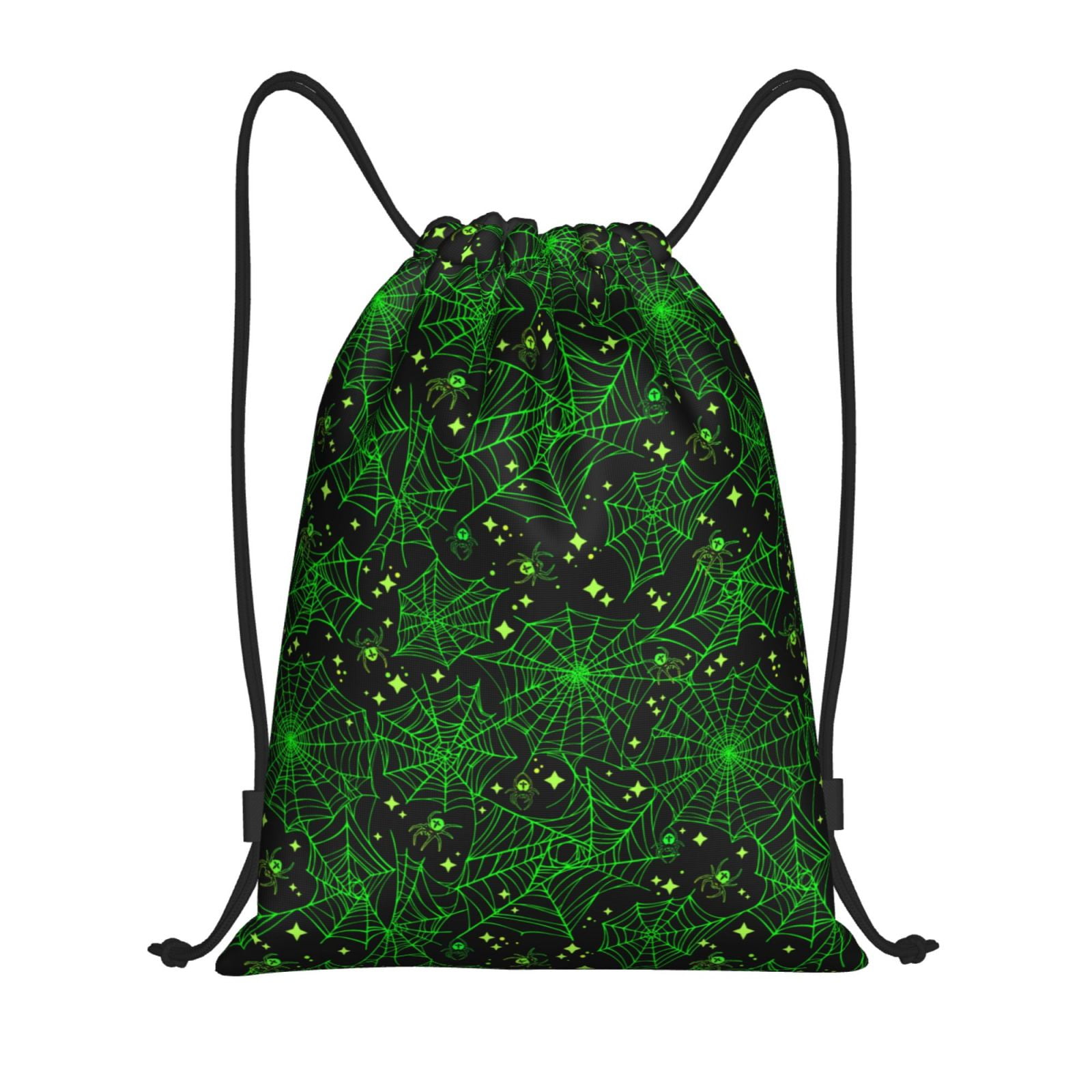 Drawstring Backpack, green bright spiders web star Light Waterproof ...