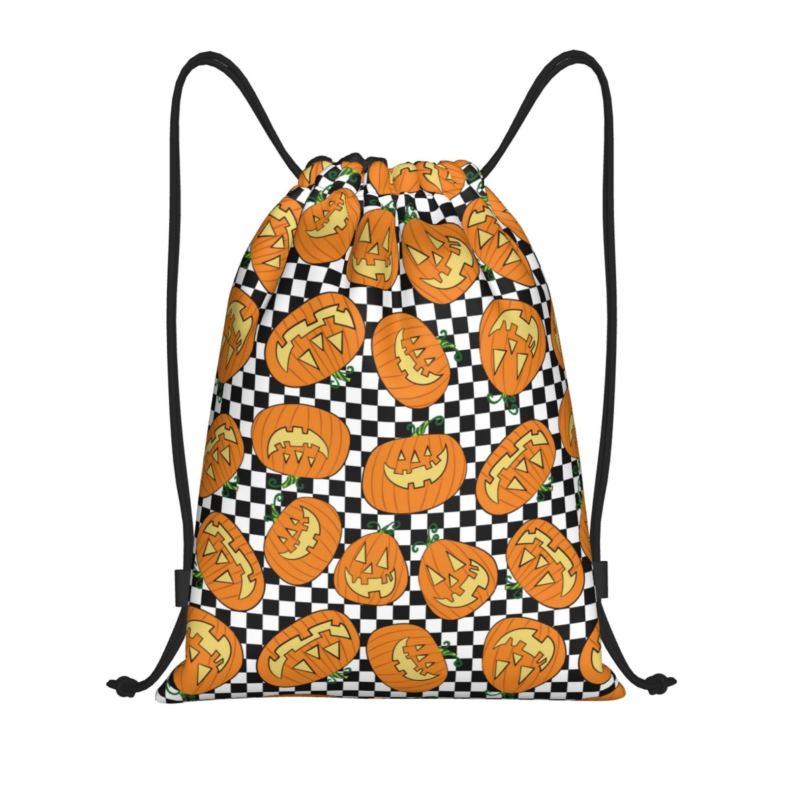 Drawstring Backpack, halloween pumpkins plaid Light Waterproof Sports ...