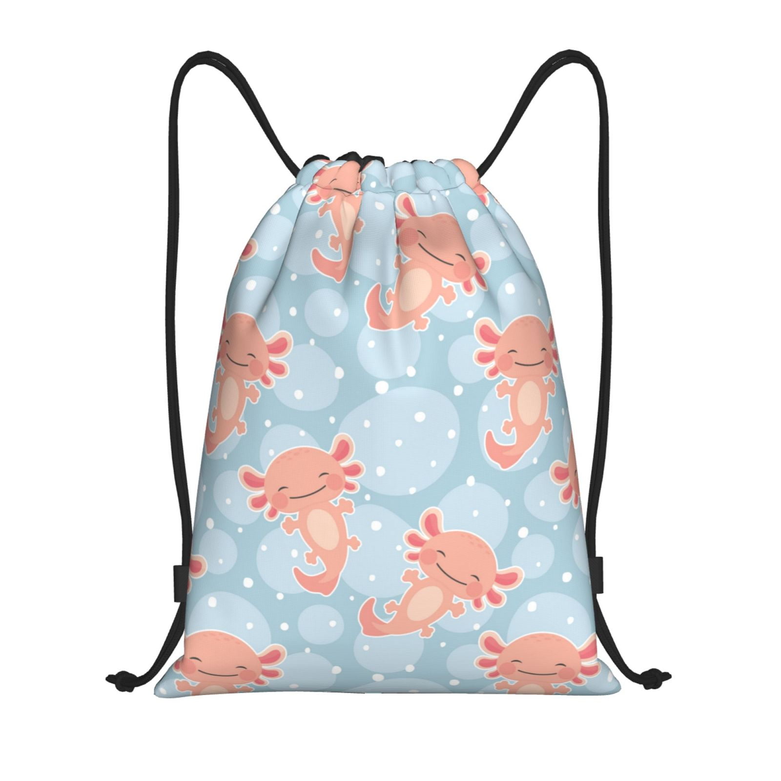 Drawstring Backpack - kawaii axolotl cartoon blue Splash Proof Small ...