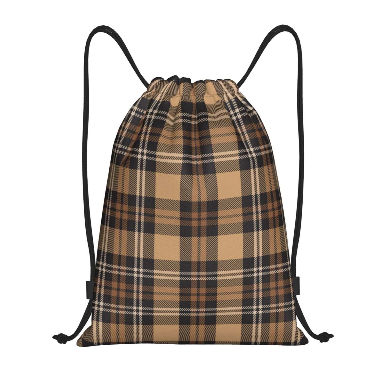 Drawstring Backpack - khaki coffee plaid Cheer Gym Bag for Women Men ...