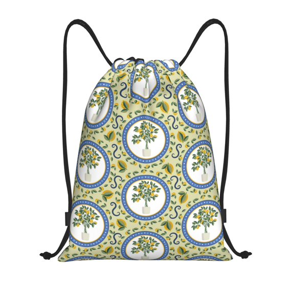 Drawstring Backpack, lemon leaves Sicilian style Light Waterproof ...