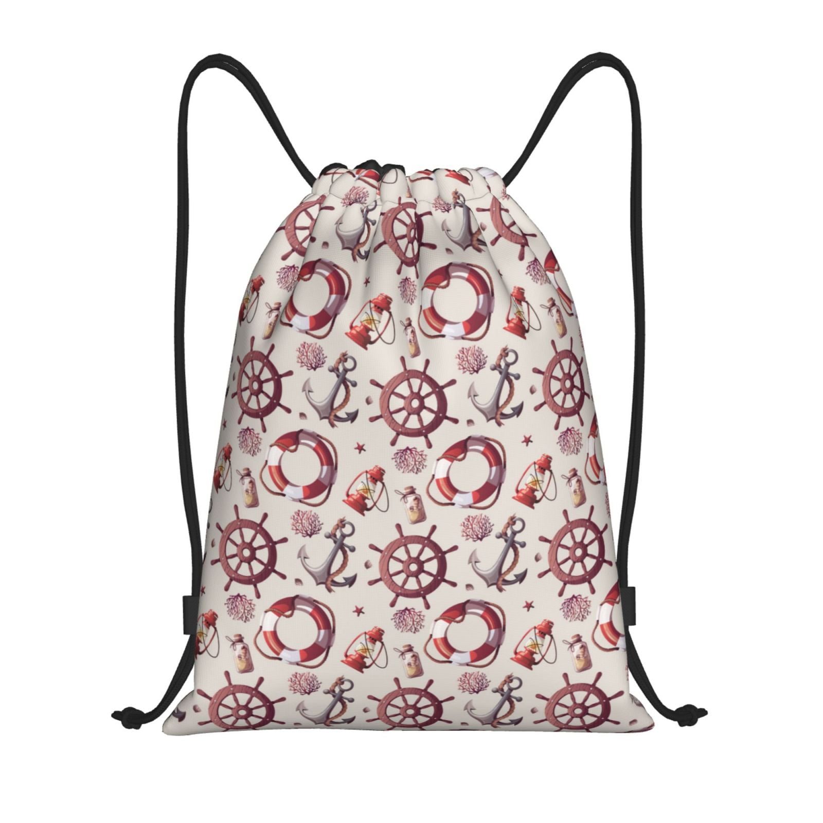 Drawstring Backpack - lifebuoy anchor rudder Splash Proof Small ...