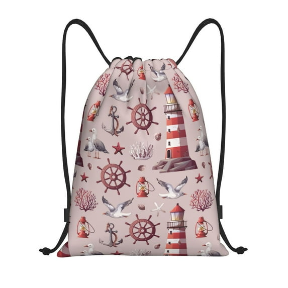 Drawstring Backpack, lighthouse rudder bird Light Waterproof Sports Gym ...