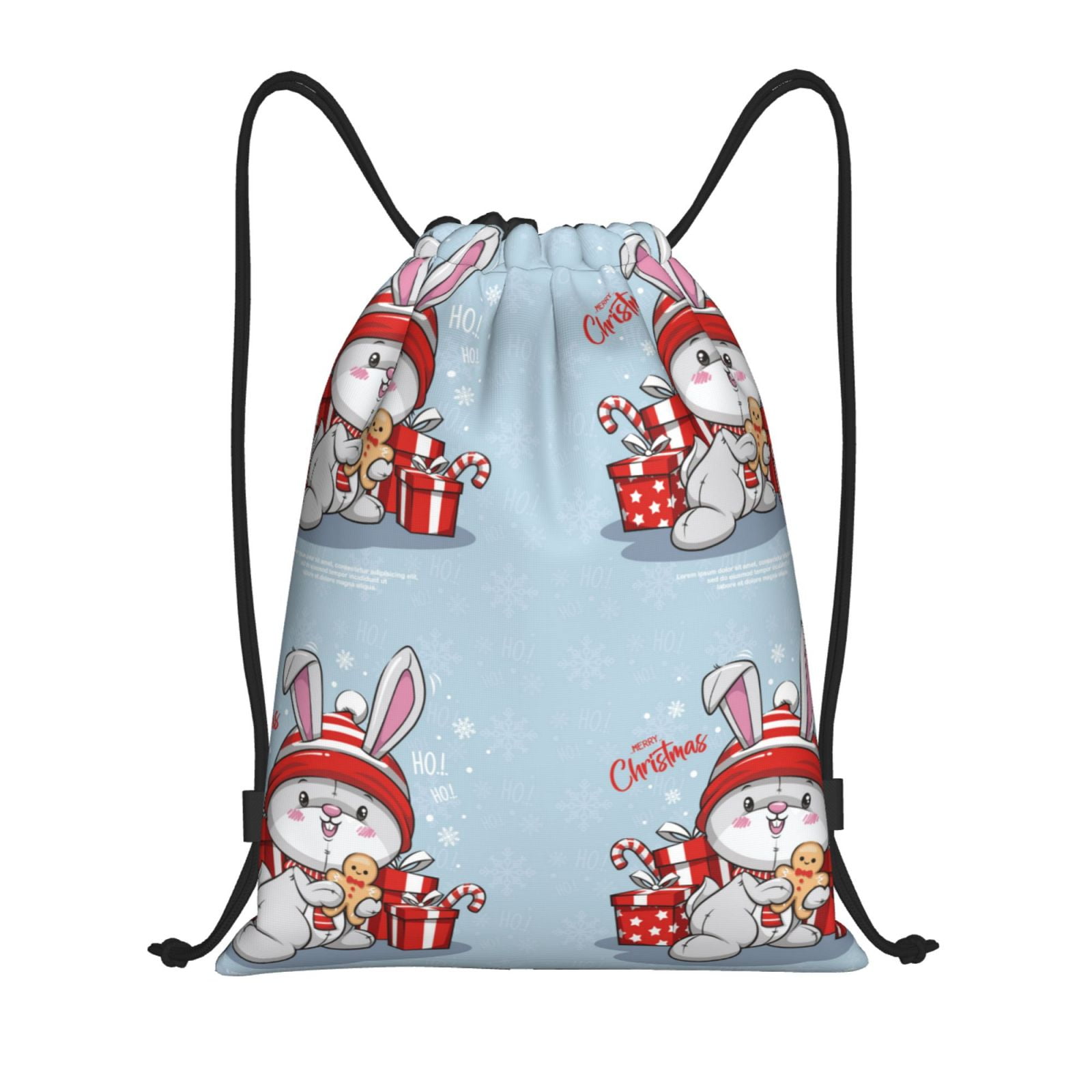 Drawstring Backpack - merry Christmas rabbit Splash Proof Small ...