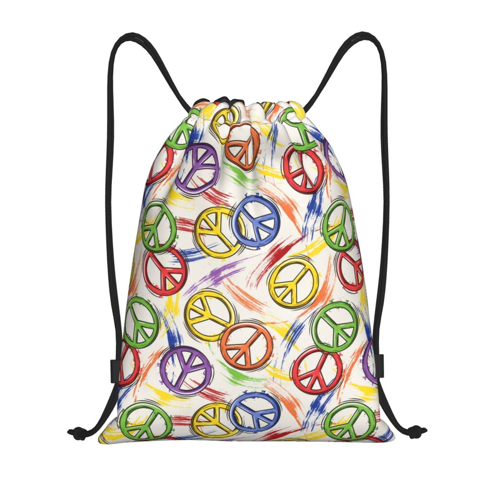 Drawstring Backpack, peace sign hippie style Light Waterproof Sports ...