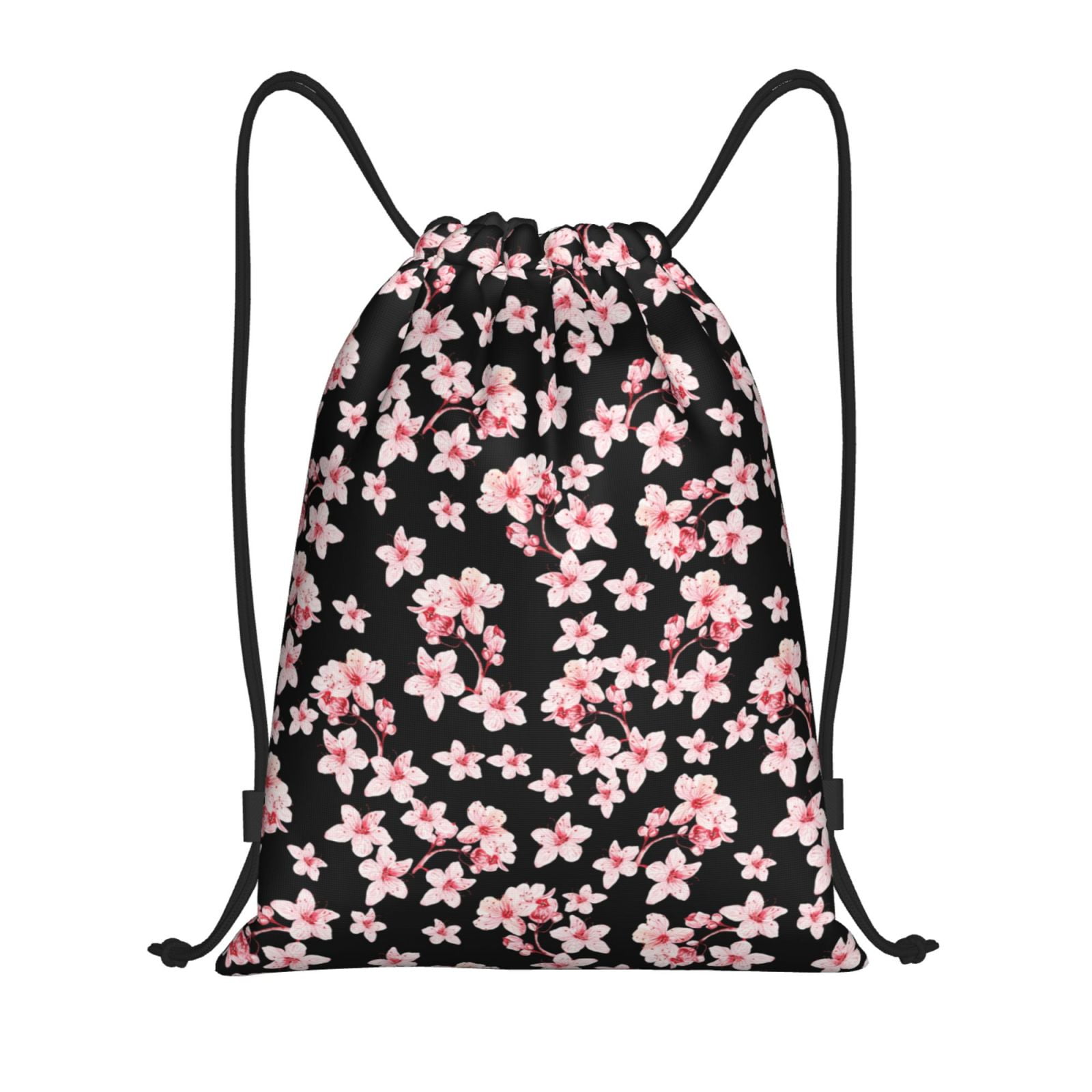 Drawstring Backpack - pink berry blossom black Splash Proof Small ...