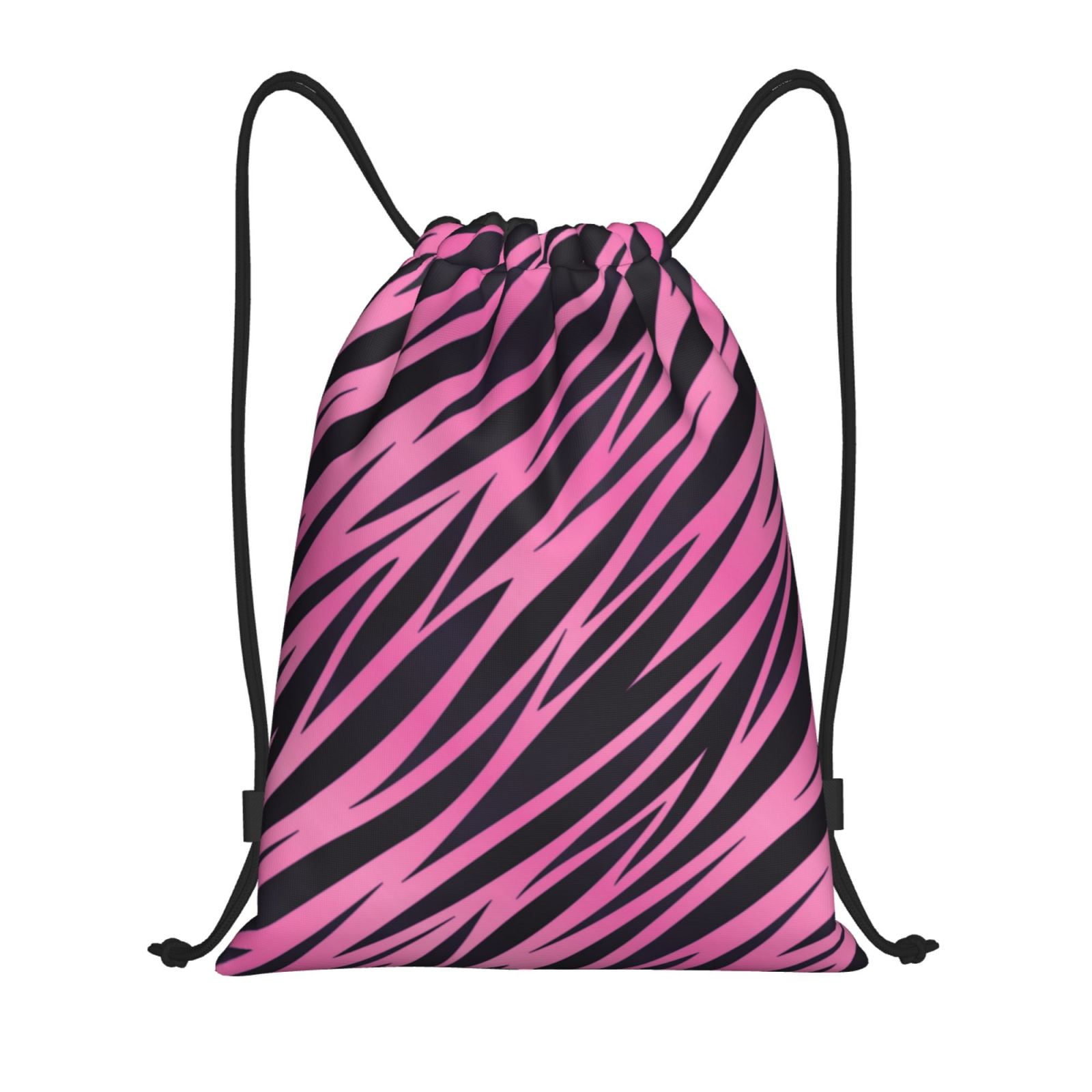 Drawstring Backpack, pink black zebra print striped Light Waterproof ...