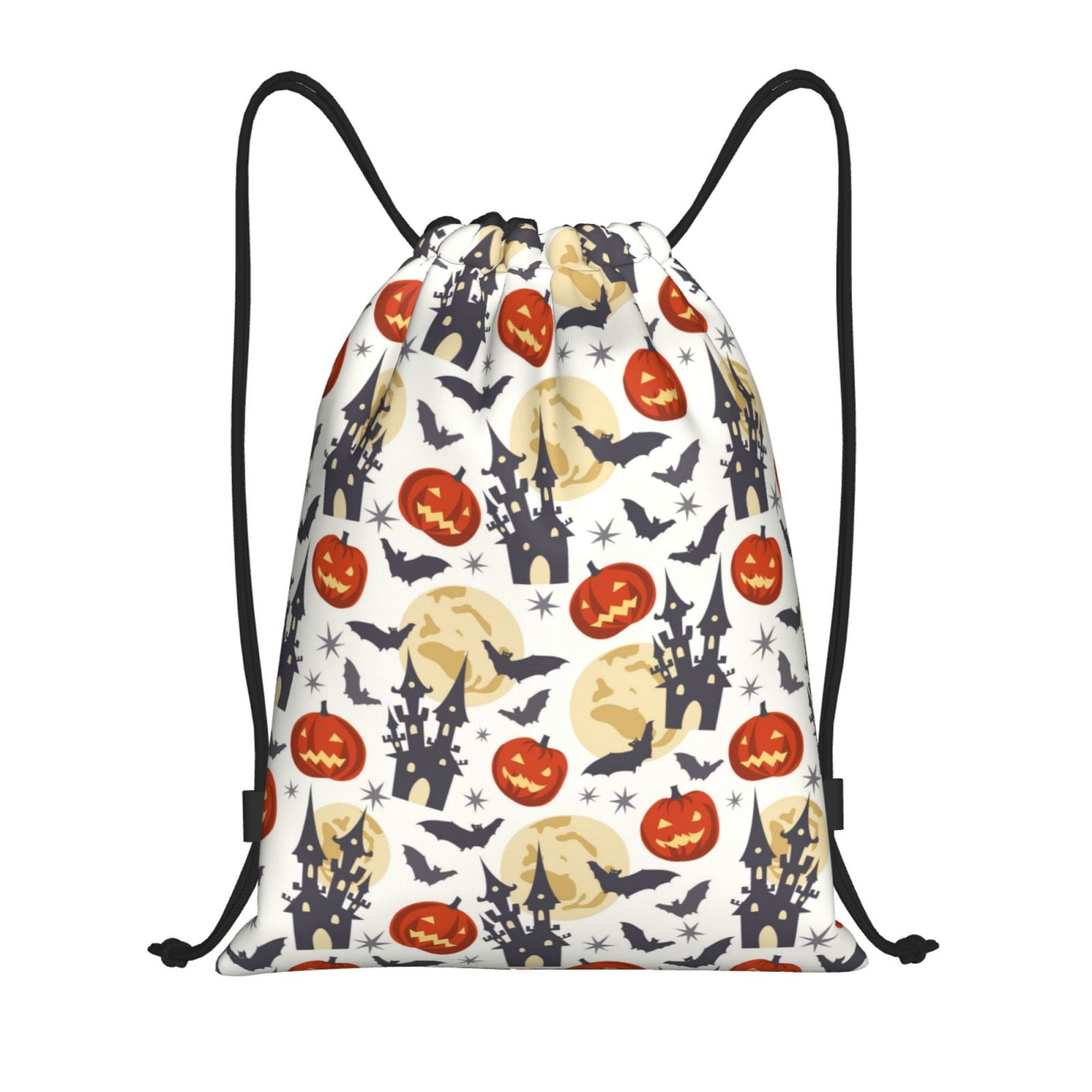 Drawstring Backpack - pumpkin halloween bats print Splash Proof Small ...