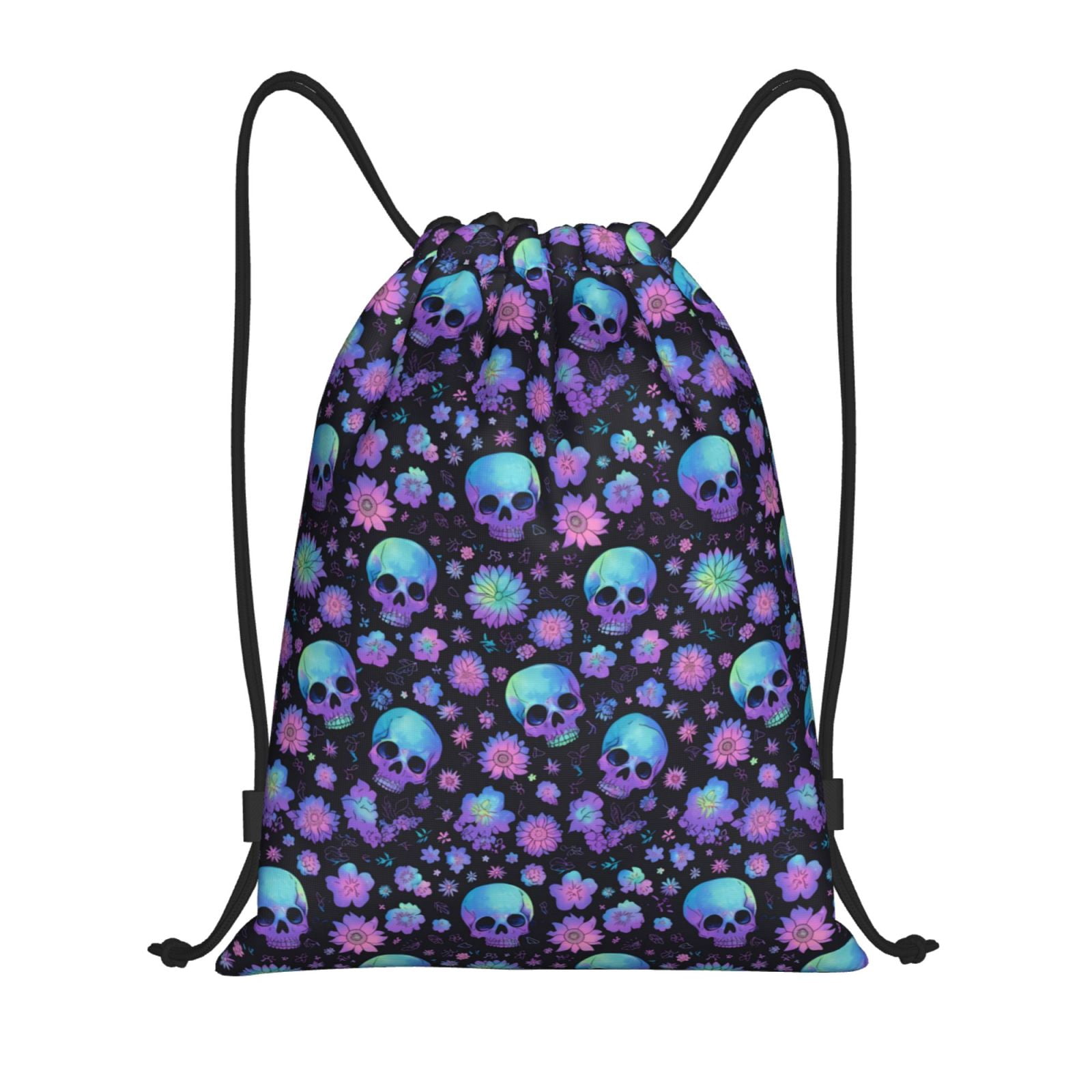 Drawstring Backpack - purple Skull flower Gym Bag for Women Men Water ...