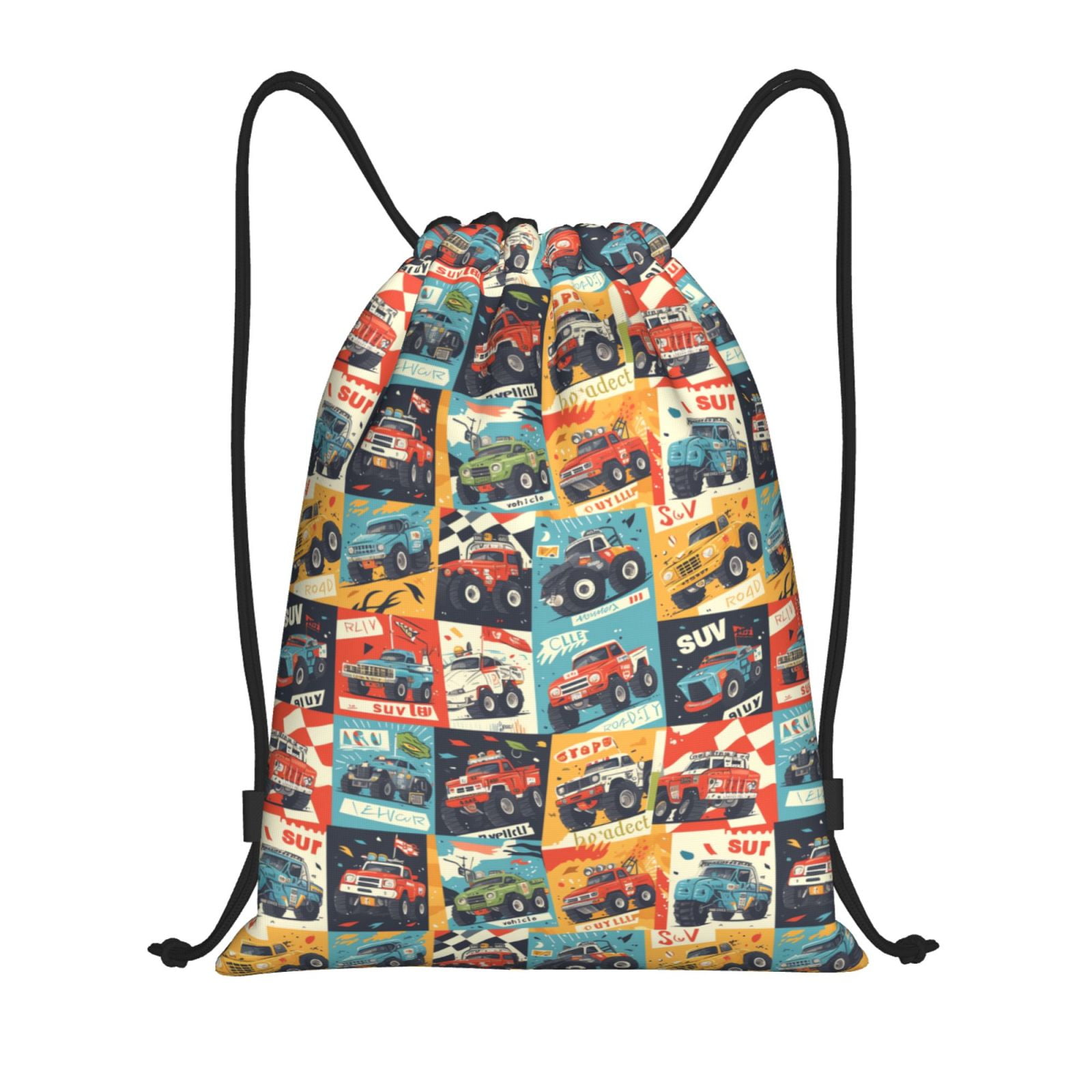 Drawstring Backpack - off road racing car colorful Splash Proof Small ...