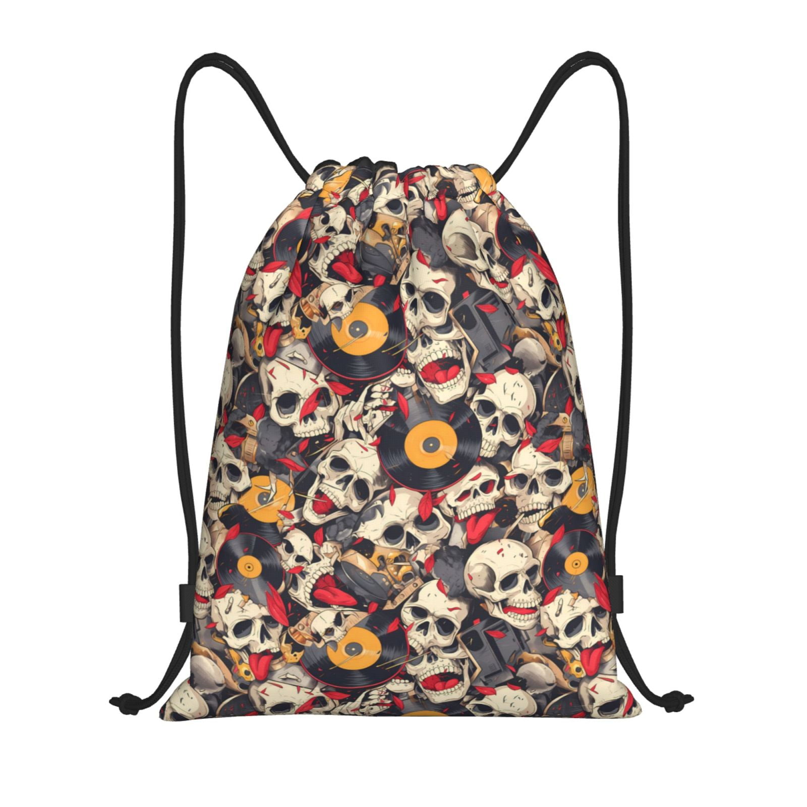 Drawstring Backpack, rock Skull record artist Light Waterproof Sports ...