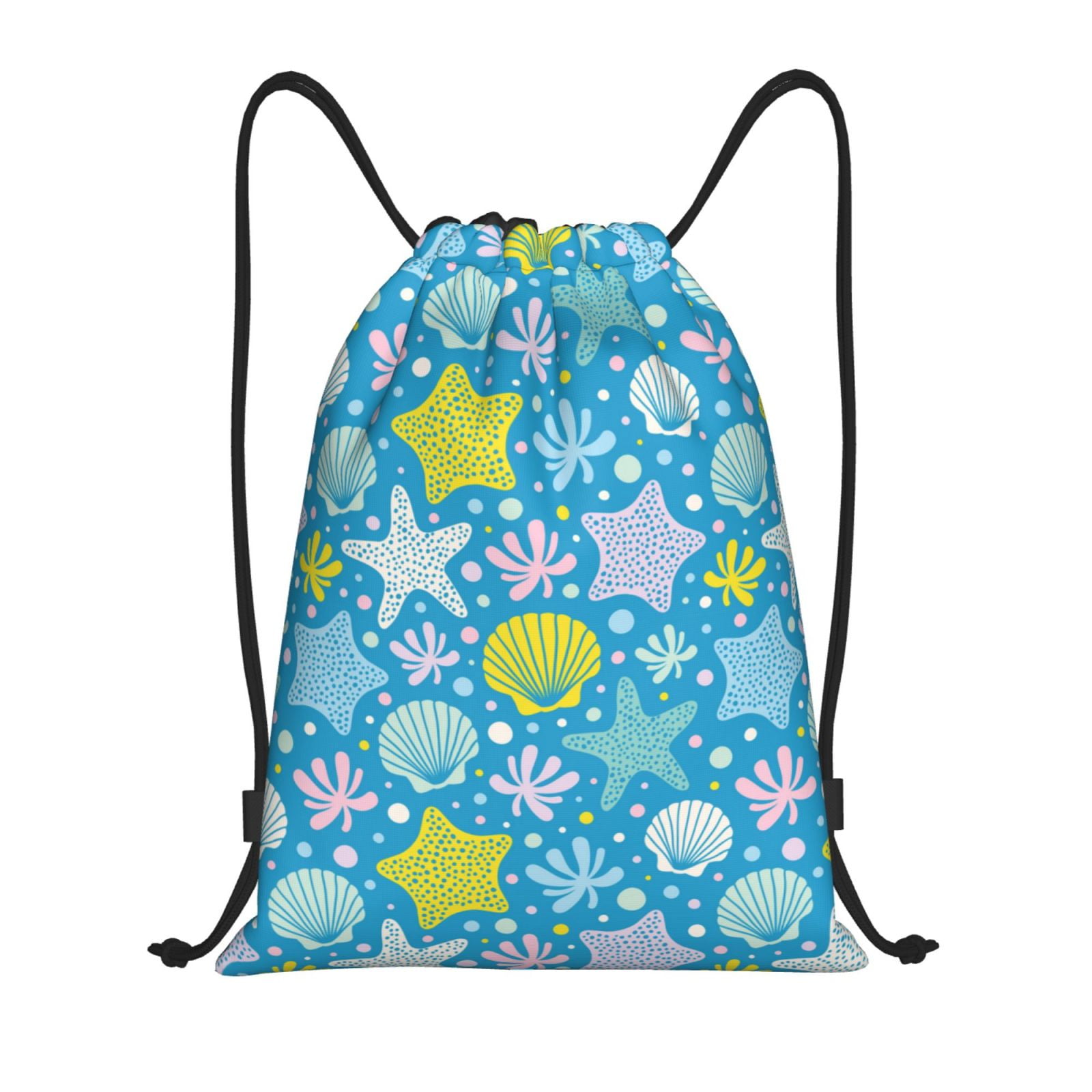 Drawstring Backpack - starfish corals pearls Splash Proof Small ...