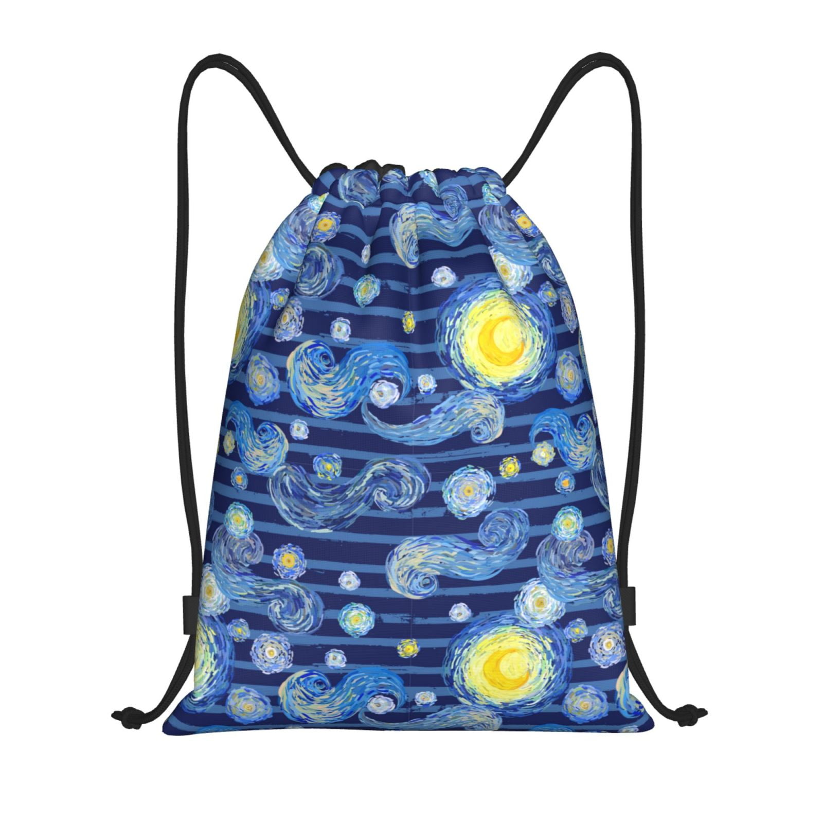 Drawstring Backpack starry blue sky yellow moon striped Sports Gym Bag ...