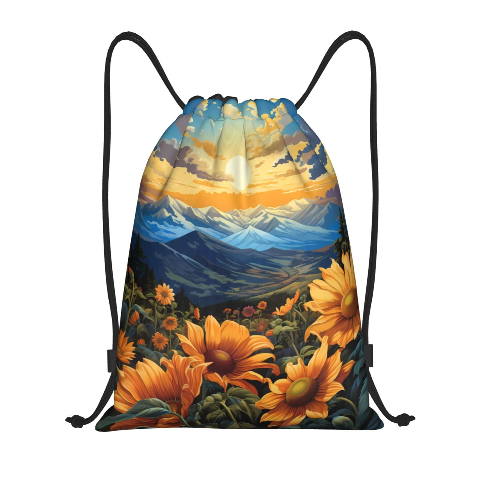 Drawstring Backpack - sunset sky sunflower Cheer Gym Bag for Women Men ...