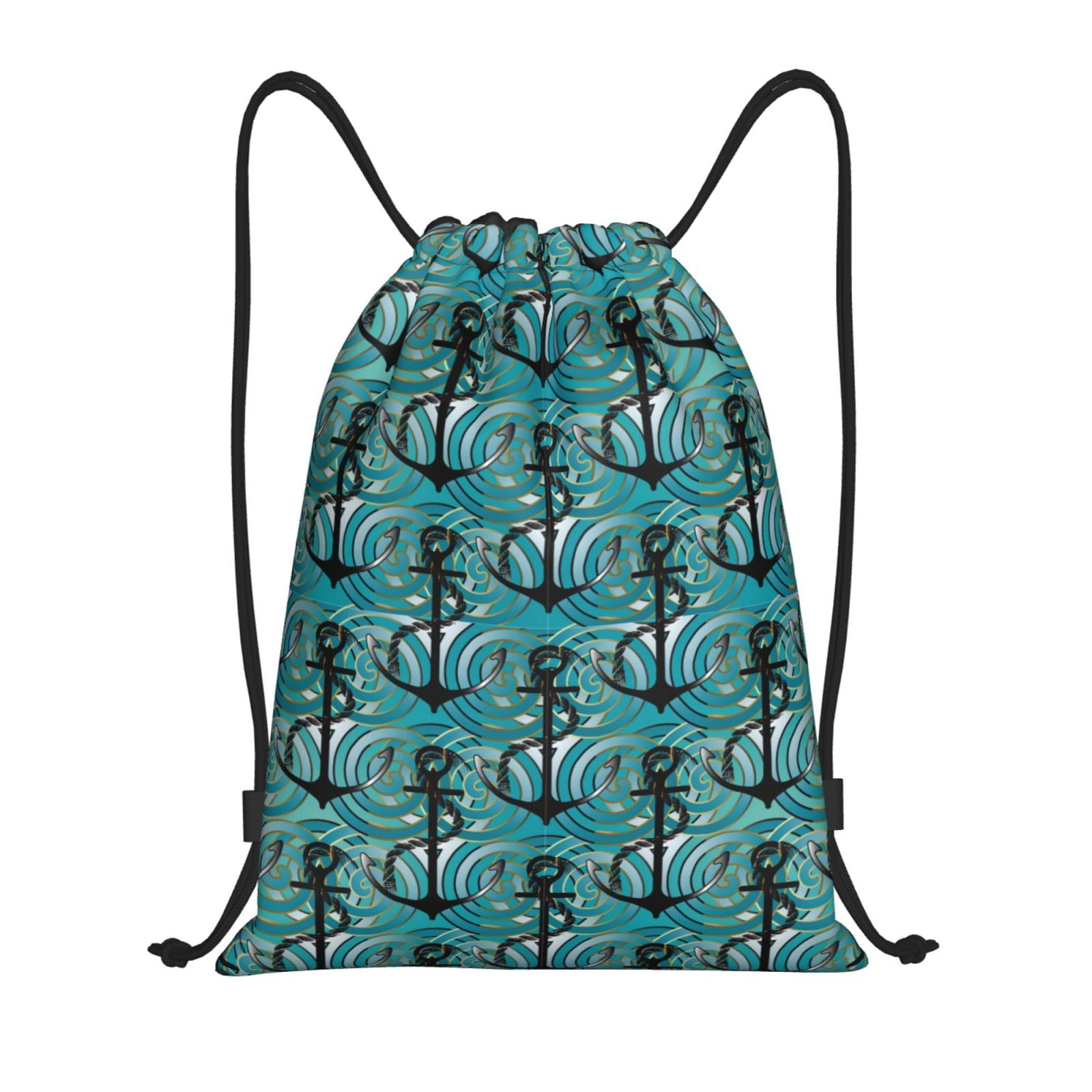 Drawstring Backpack, vintage anchors rope waves green Light Waterproof ...