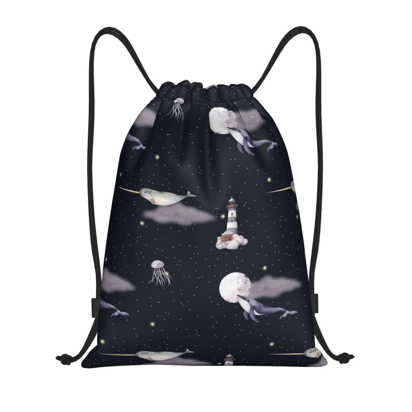 Drawstring Backpack - whale jellyfish moon stars space Splash Proof ...