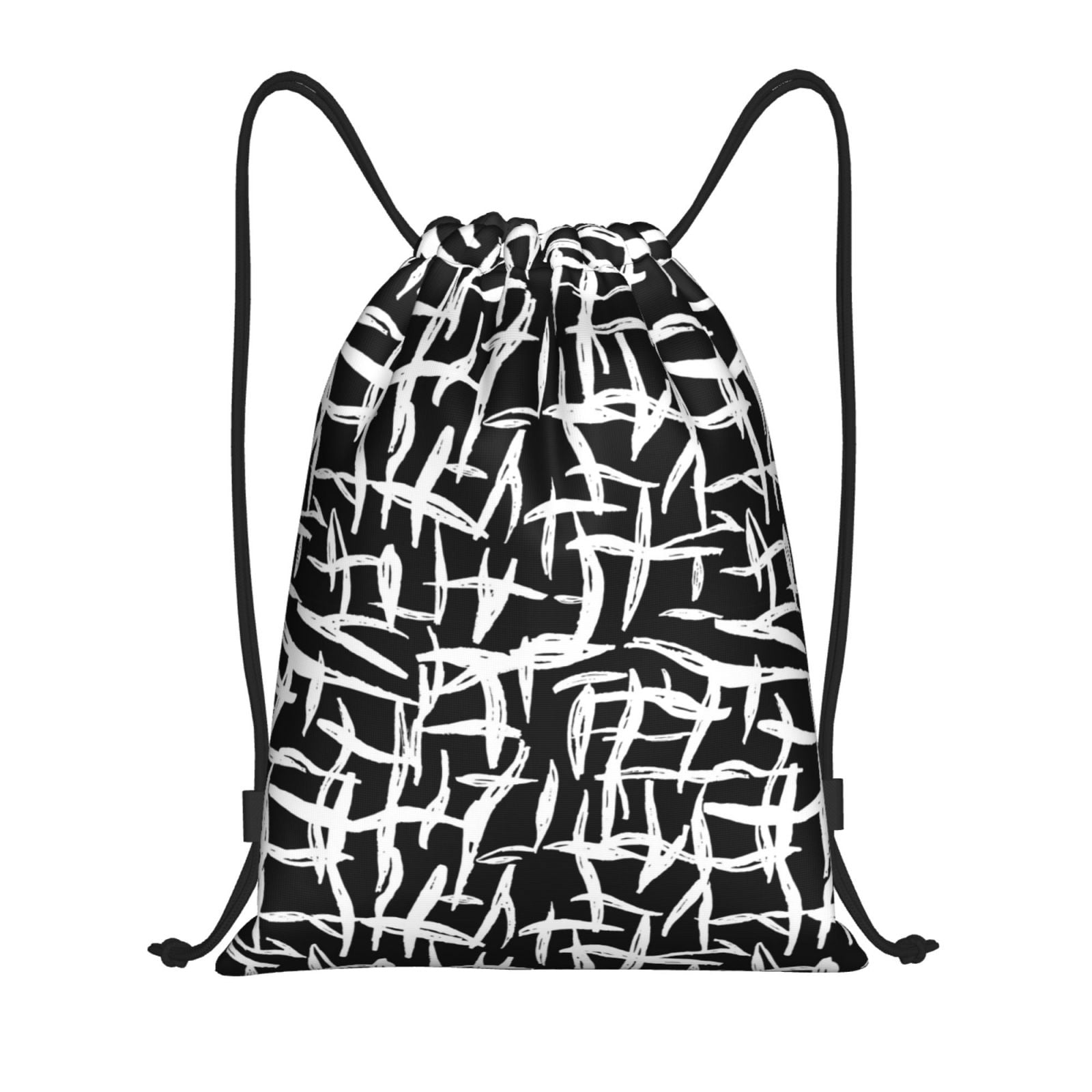 Drawstring Backpack - white black lines pattern Cheer Gym Bag for Women Men, Drawstring Bags ...