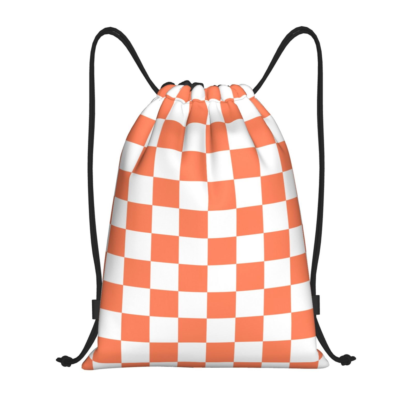 Drawstring Backpack - white orange squares checkerboard Splash Proof Small Drawstring Gym Bag ...