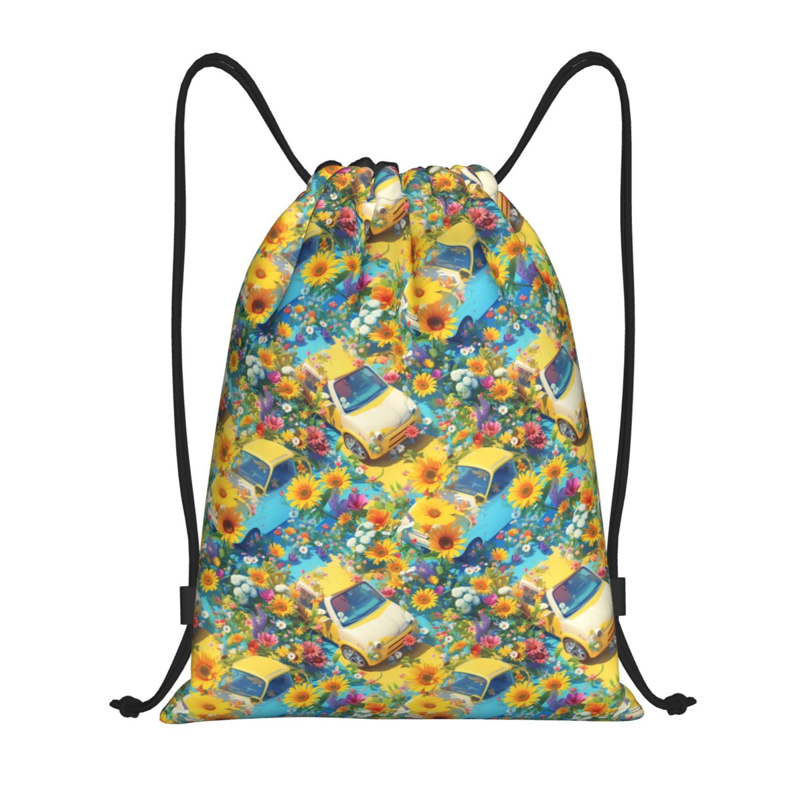 Drawstring Backpack, yellow car colorful sunflower Light Waterproof ...
