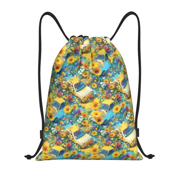 Drawstring Backpack, yellow car colorful sunflower Light Waterproof ...