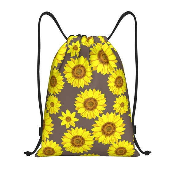 Drawstring Backpack - yellow sunflowers brown print Splash Proof Small ...