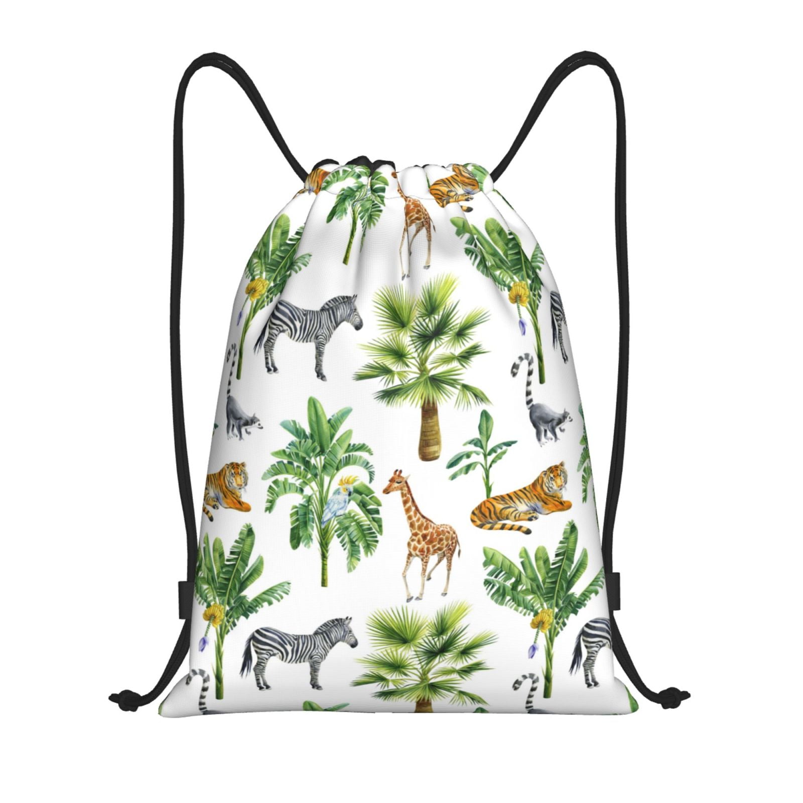 Drawstring Backpack - zebra tiger Giraffe Tropical palm tree Cheer Gym ...