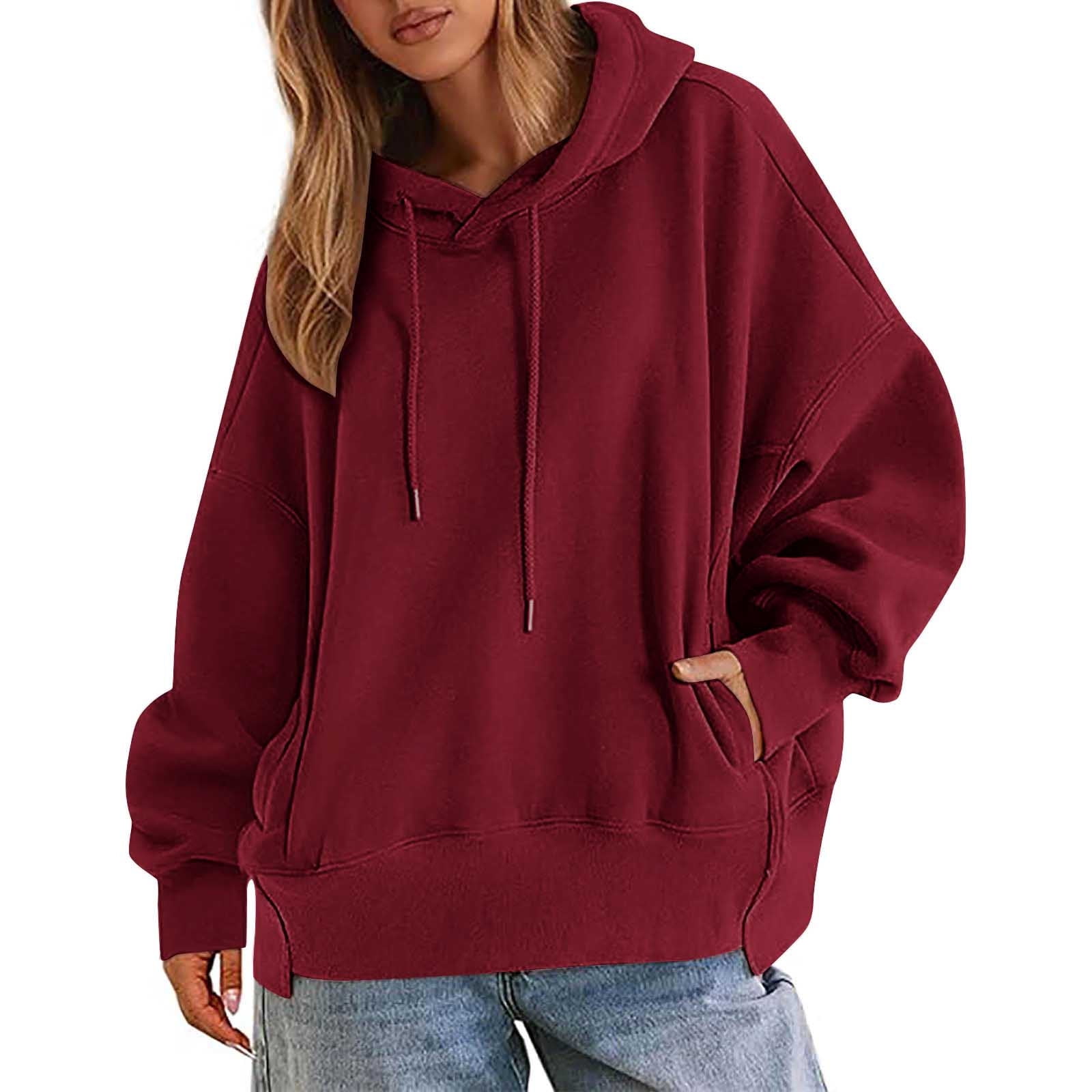 Drawstring Baggy Hoodies for Women Drop Shoulder Long Sleeve Hooded ...