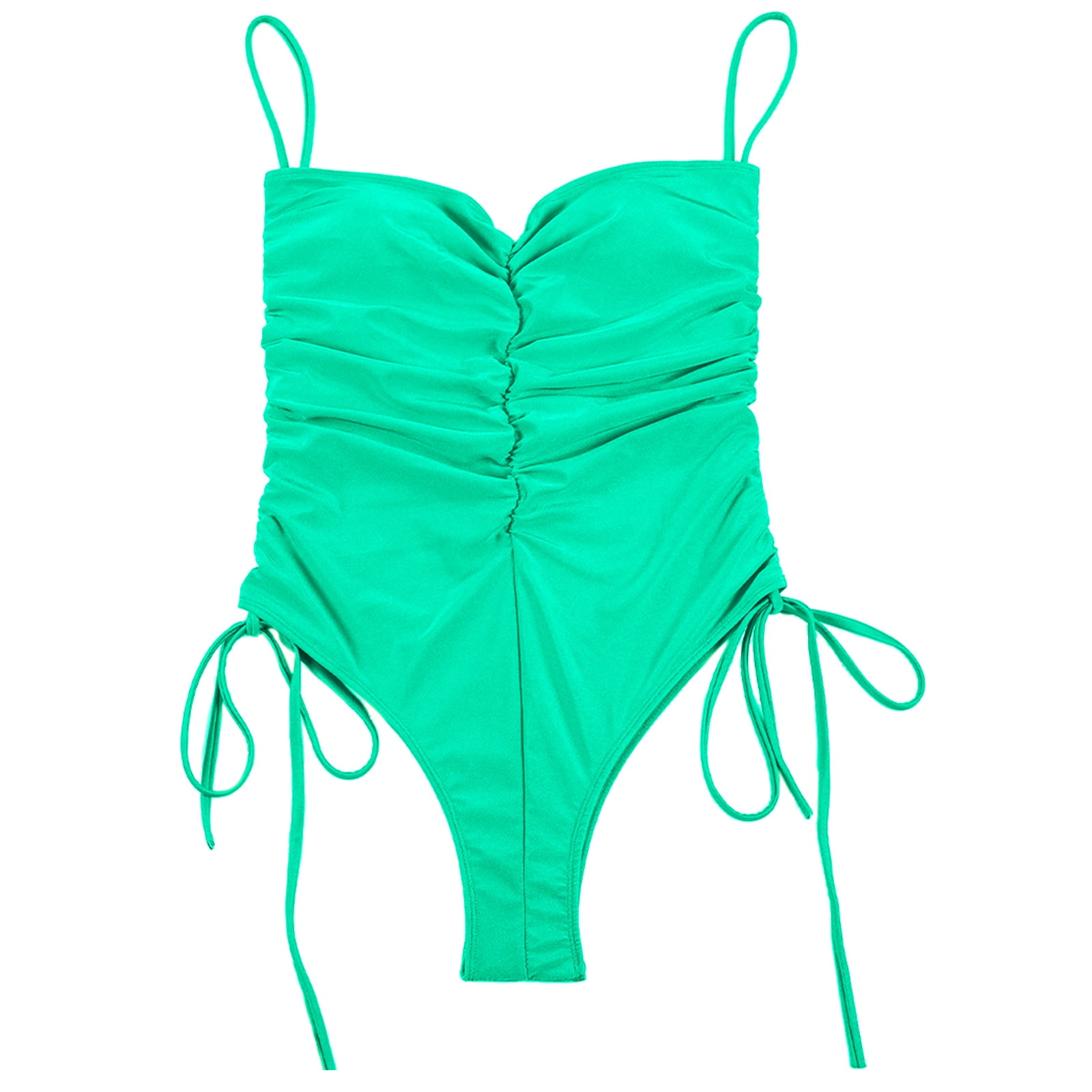 Drawstring Bathing Suit for Women Girls Ruched Tummy Control Bandeau ...