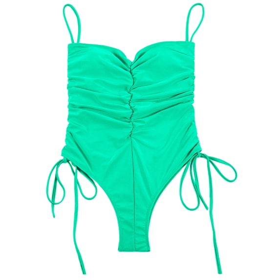 Drawstring Bathing Suit for Women Girls Ruched Tummy Control Bandeau ...