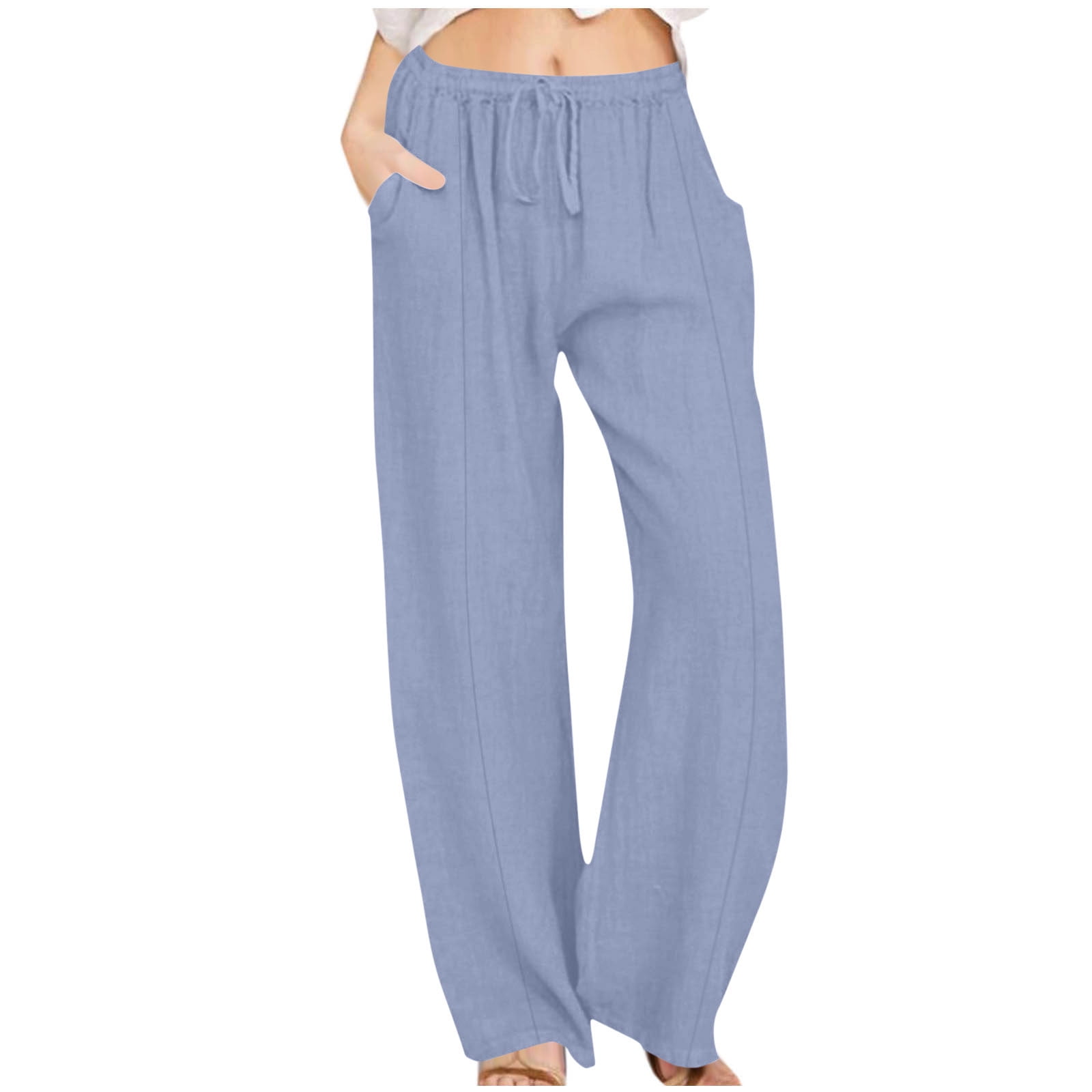 Drawstring Beach Pants Women Wide Leg Flowy Linen Pants Summer Casual ...