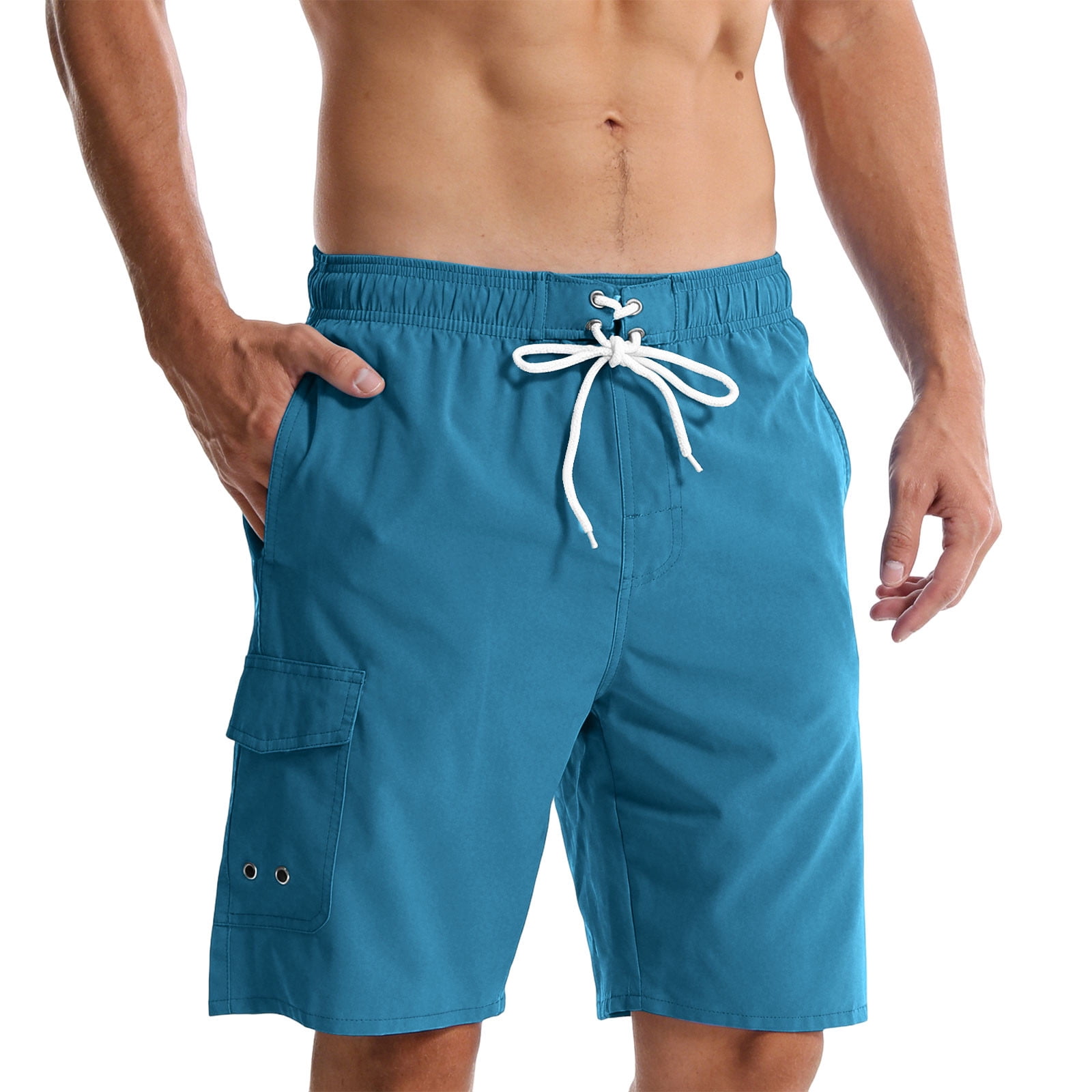 Drawstring Elastic Waist Board Shorts With Pockets For Men'S Plus Size ...
