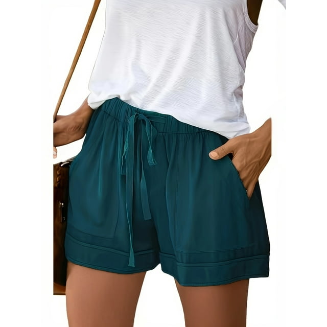 Drawstring Elastic Waist Shorts, Casual Comfortable Shorts With Pockets ...