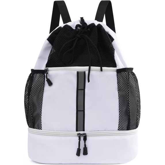 Drawstring Gym Bag Sports Backpack With Shoe Compartment and Reflective ...